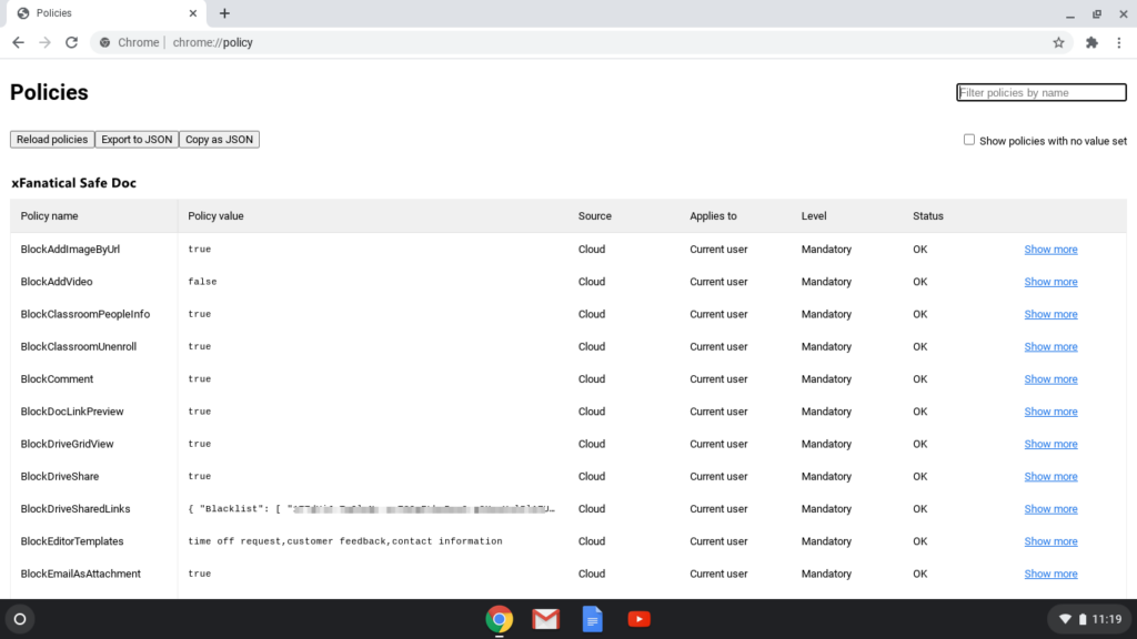 Check Safe Doc Policy in Student Chrome Browser | Xfanatical