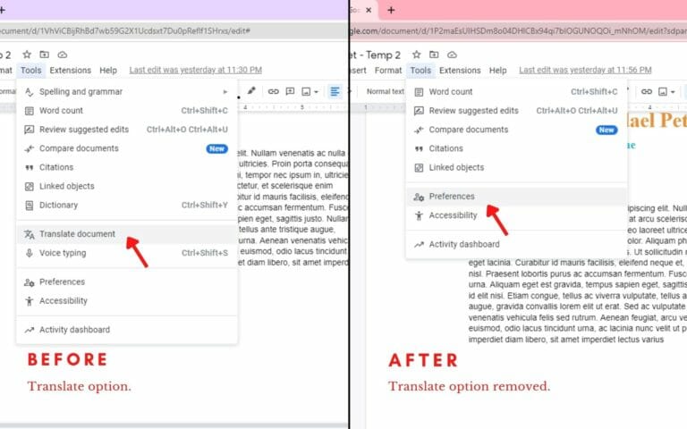 Disabling Google Document Translate | xFanatical