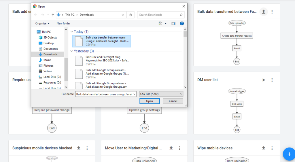 Bulk data transfer between users in Google Workspace