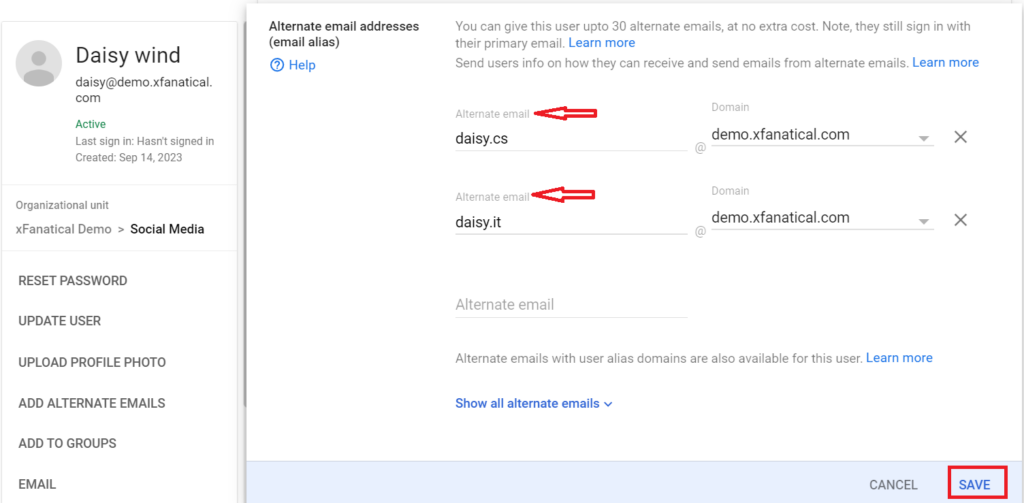 Bulk add email aliases to user accounts - xFanatical