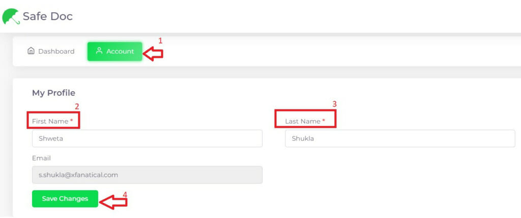 Update Profile Information in Safe Doc Account - xFanatical