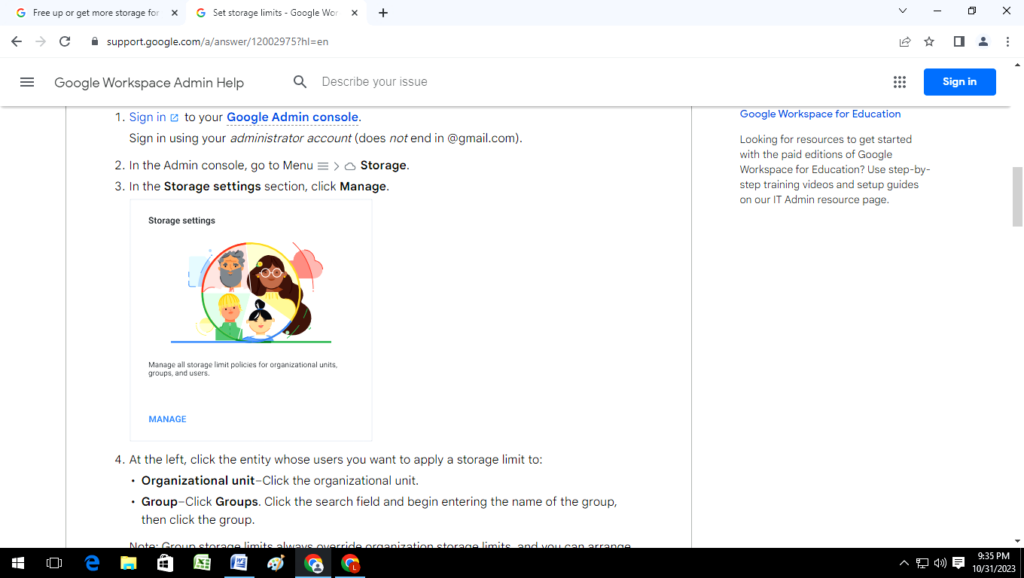 How to Remove the storage limit as a Google Workspace Admin?